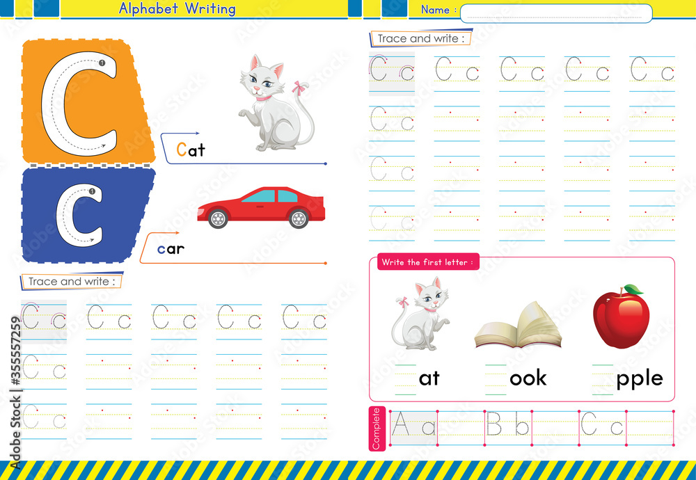 Alphabet writing A-Z Tracing Worksheet for preschool or kindergarten ...