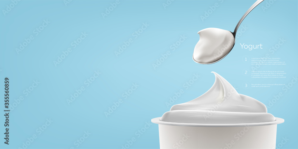 Natural greek yogurt in the spoon vector illustration Stock Vector ...