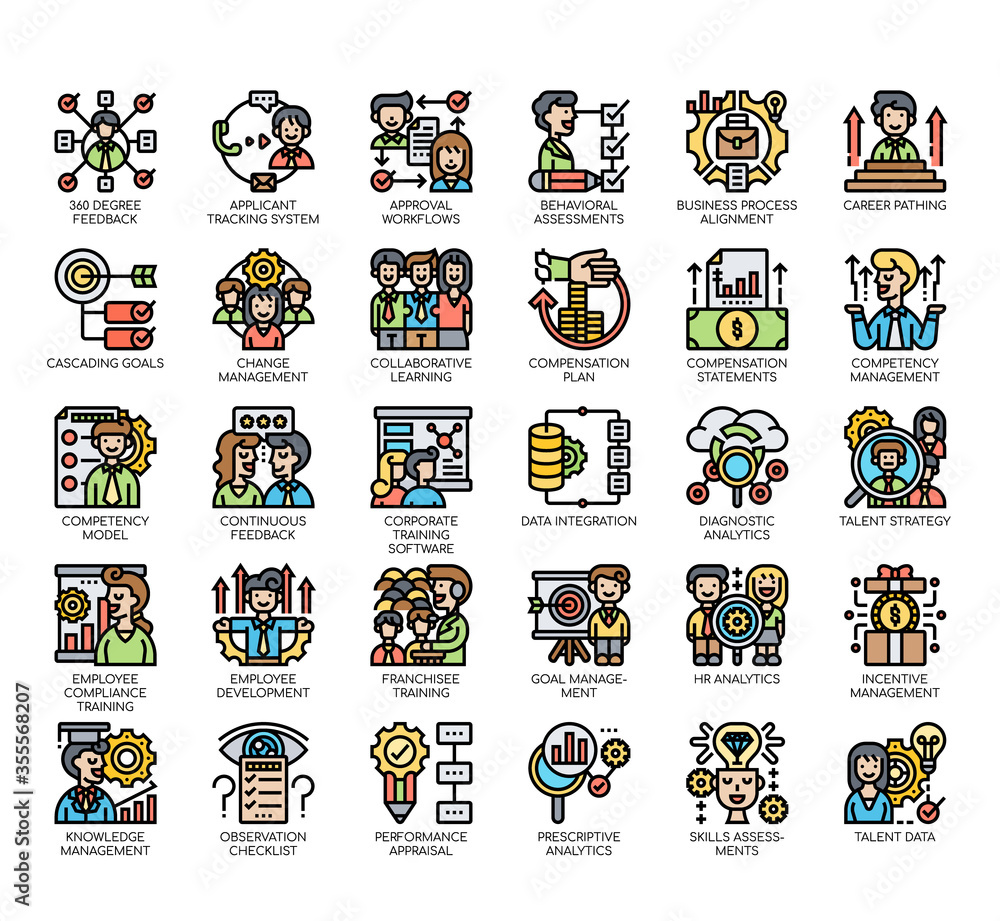 Set of talent management thin line and pixel perfect icons for any web ...