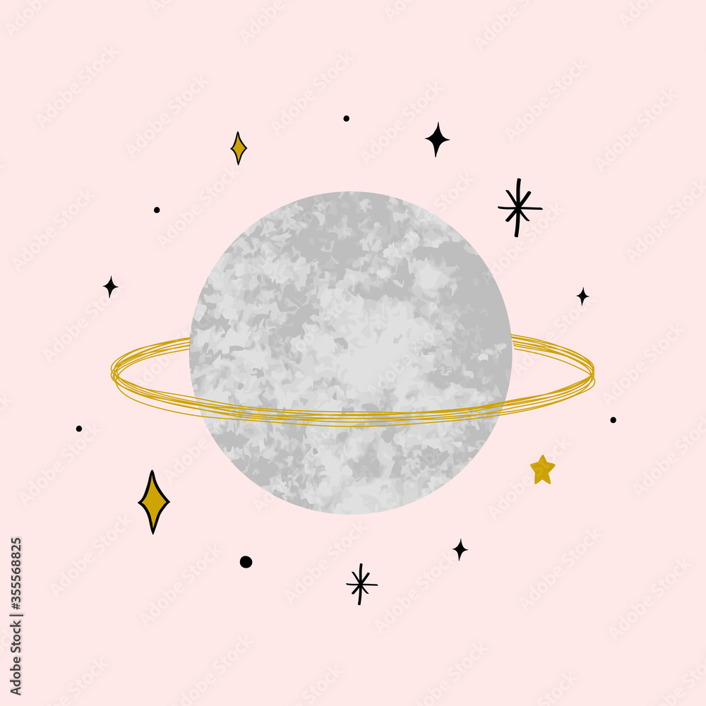 Vector illustration with Saturn with marble texture. Trendy Cosmic ...
