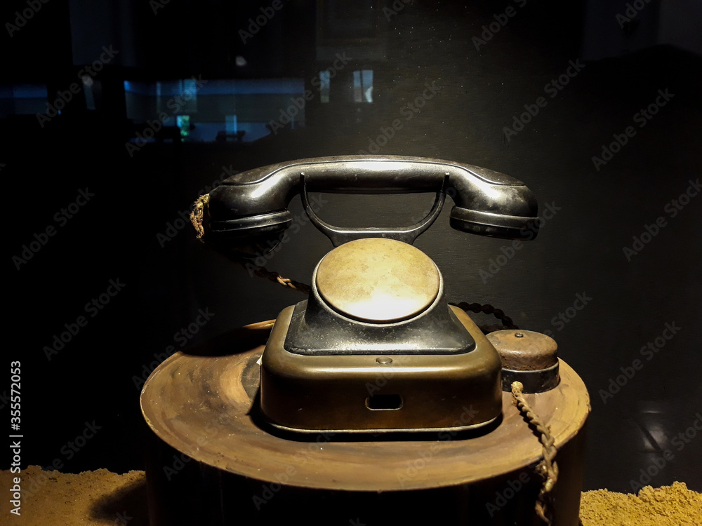 Vintage old telephone antique with conceptual still life in Museum ...