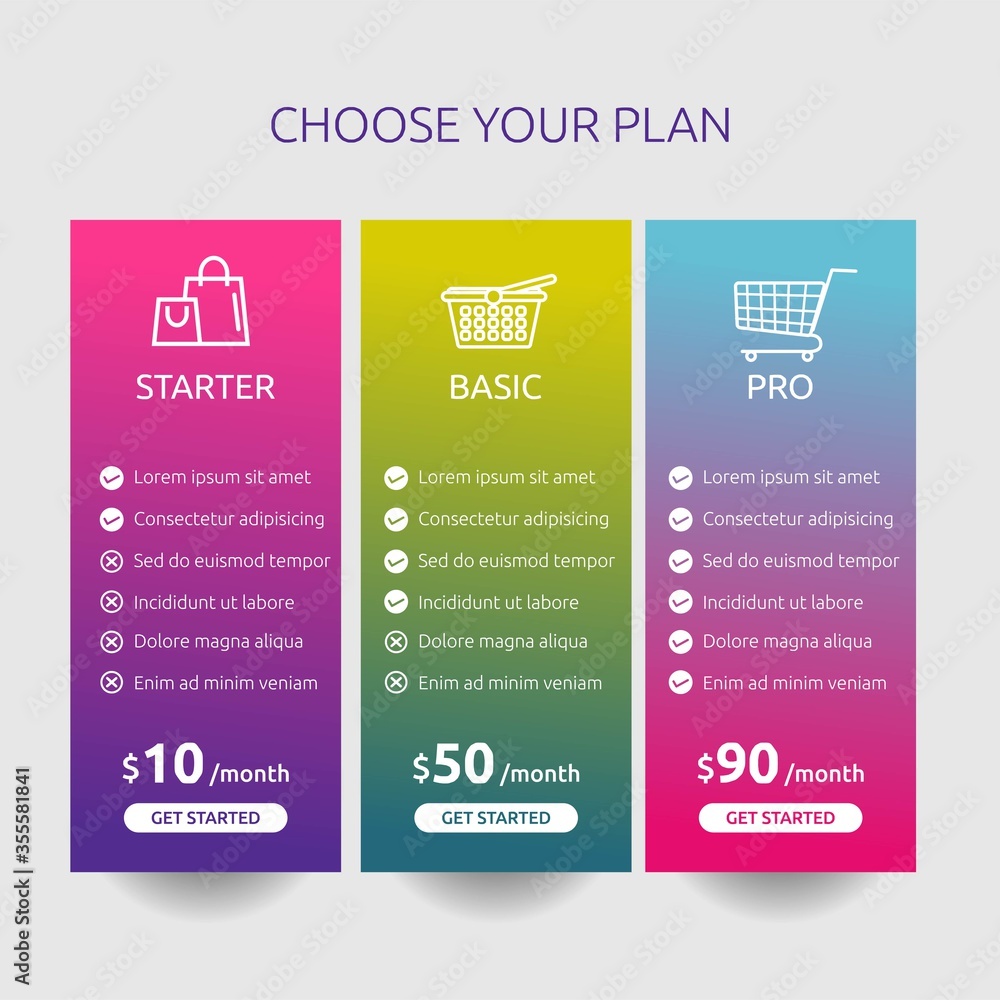 vector price table template design. EPS 10 Stock Vector | Adobe Stock