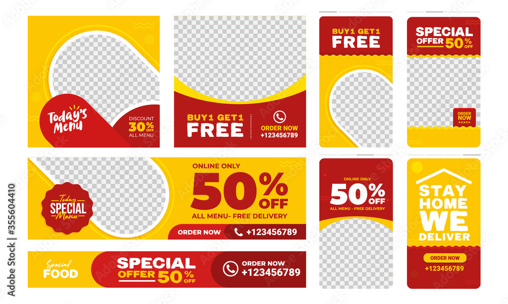 Social media post template design. Set of Editable fast food restaurant ...