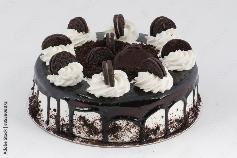 Oreo Chocolate Cake With White Background Stock Photo | Adobe Stock