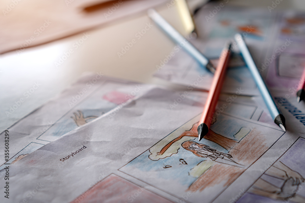 Storyboard Video Pre-production for film movie concept : Color pencil ...