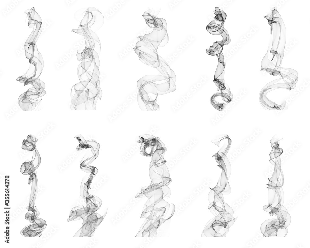 Vector set of black beautiful smoke brushes. Curve smoke lines ...