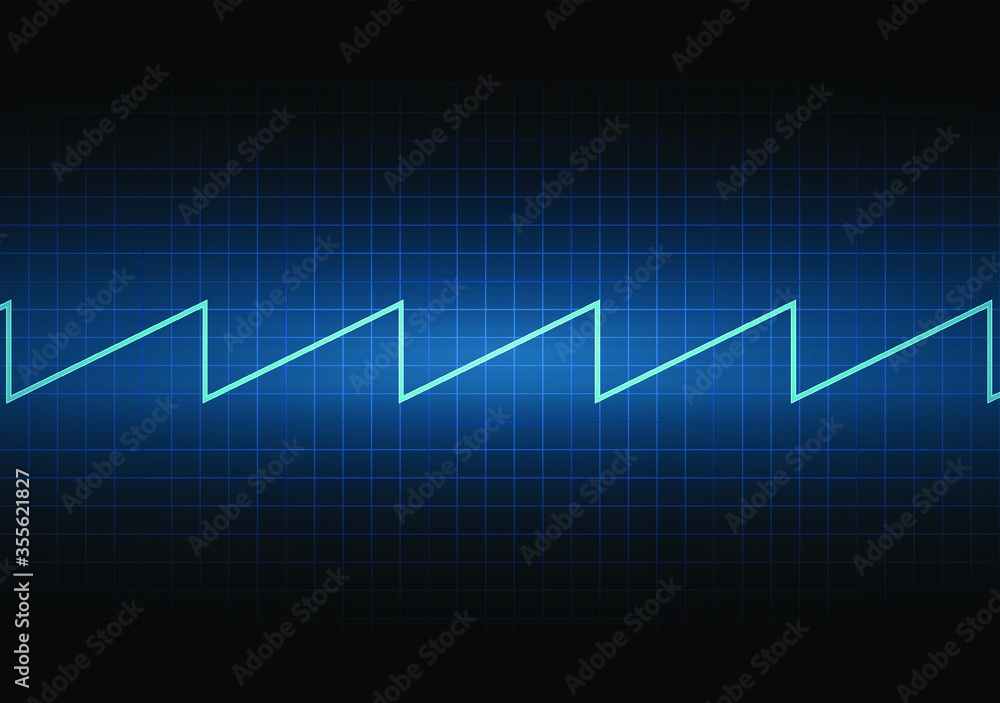 Sawtooth signal on the oscilloscope monitor. The voltage waveform. A ...