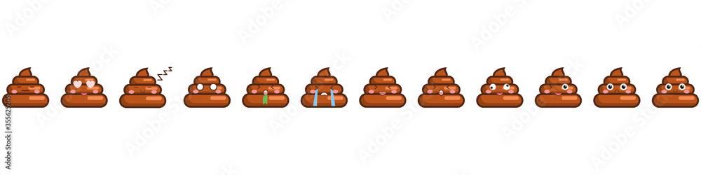 Set of poop with different emotions. Cartoon excrement. Vector ...