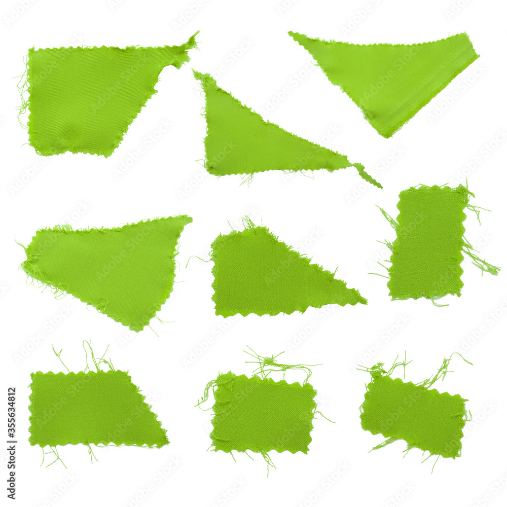 Set from different pieces, scraps, shreds, torn fabric with jagged ...