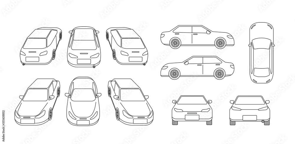 car thin line drawing different view set Stock Vector | Adobe Stock