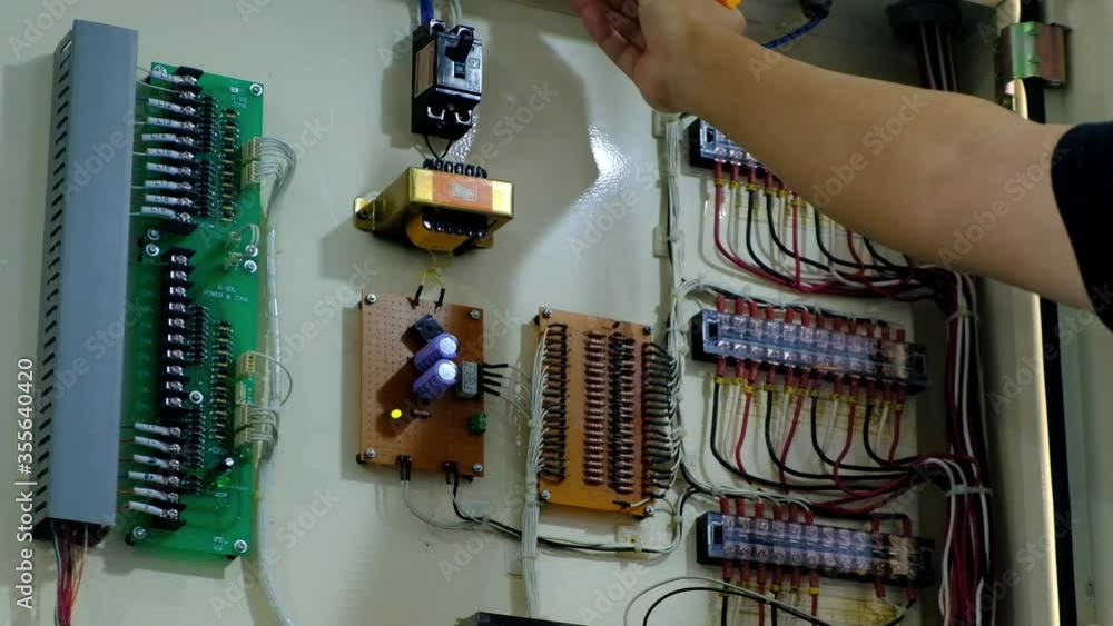 Wiring and electrical cabinet in industrial machine. Automatic Control ...