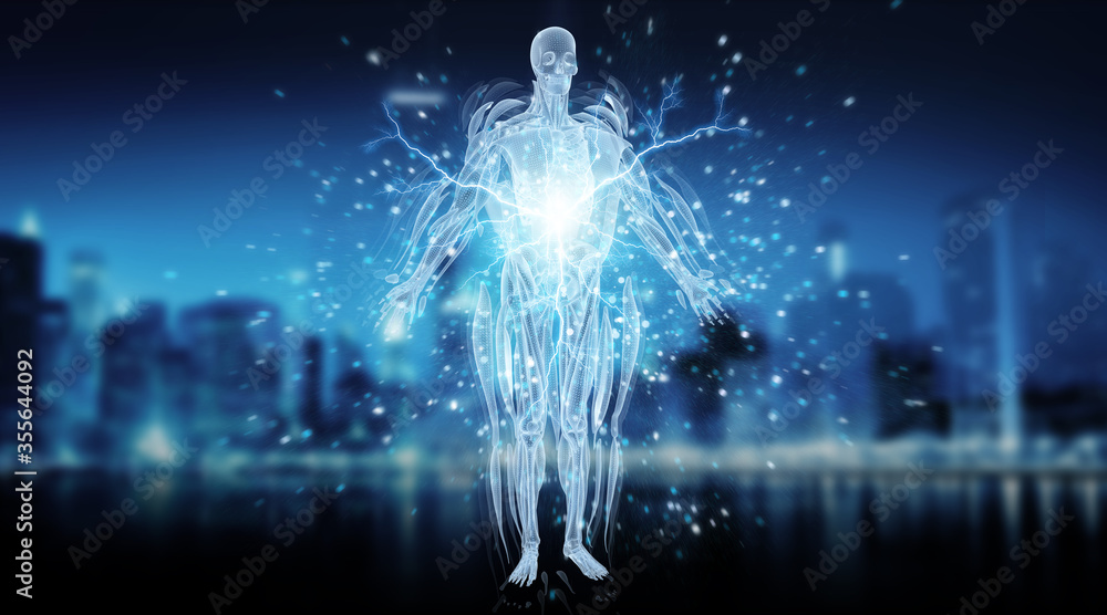 Digital x-ray human body holographic scan projection 3D rendering Stock Illustration | Adobe Stock