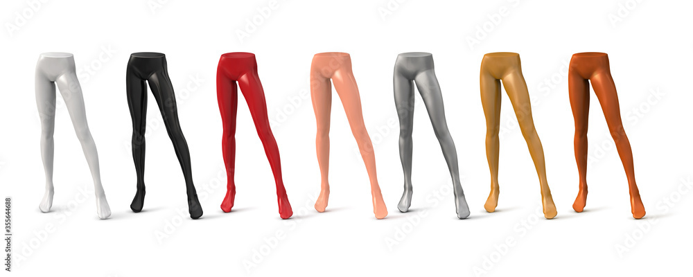 Female slender legs. Plastic mannequin in white, black, red, beige ...