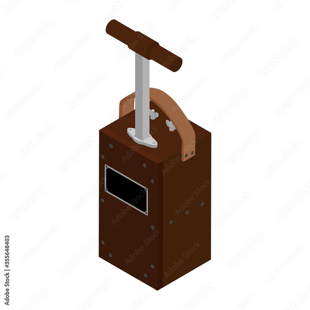 Detonator box. Blasting Machine isolated on white background. Caution ...