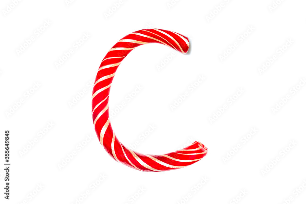Letter C made of Red Candy Cane. Festive font C isolated on white Stock ...