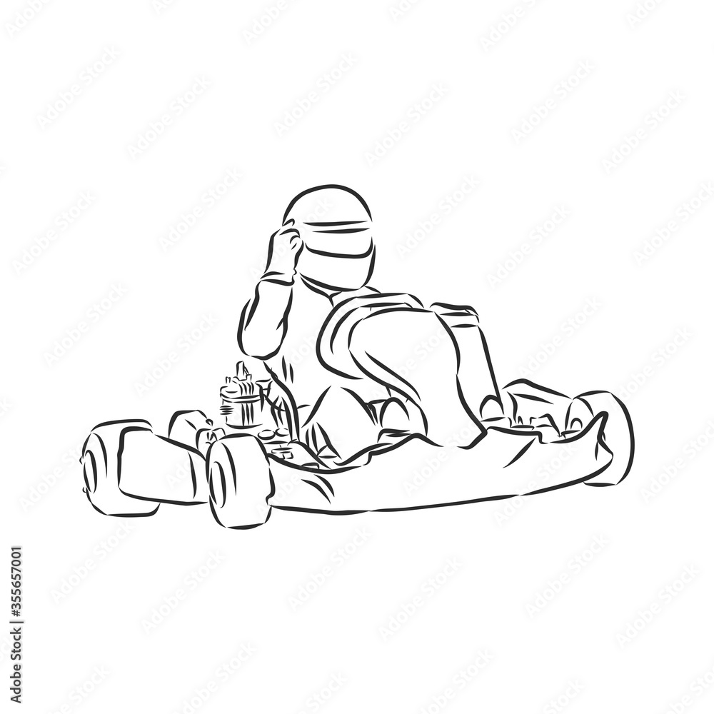 Sketch of karting, sport and active lifestyle. Karting hand drawn ...