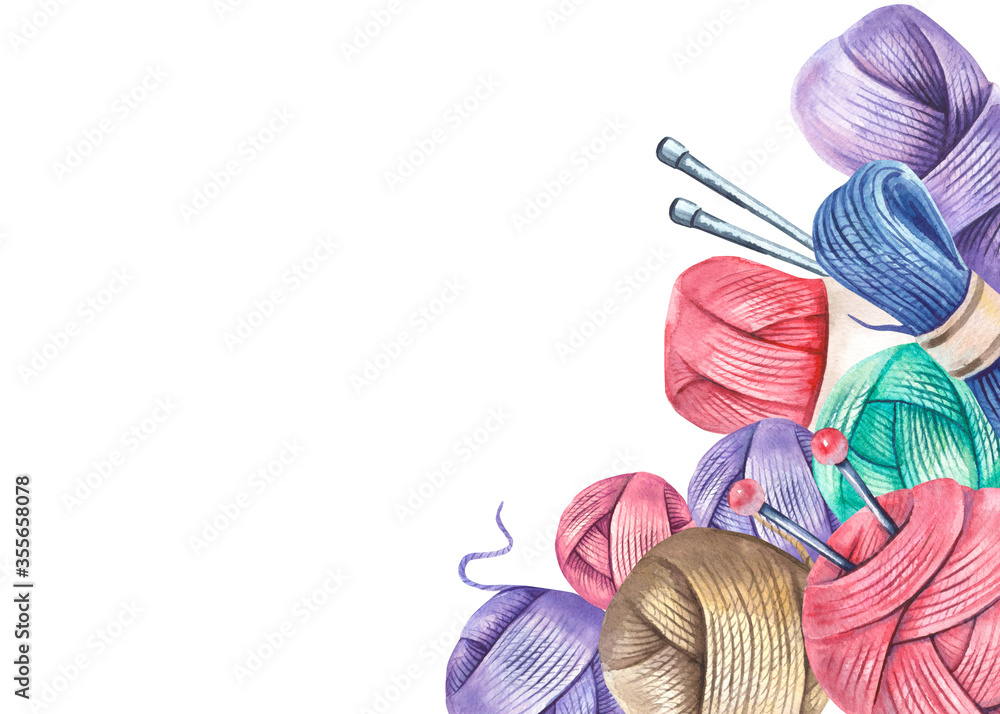 Watercolor hand painted knitting frame, background. Stock Illustration ...