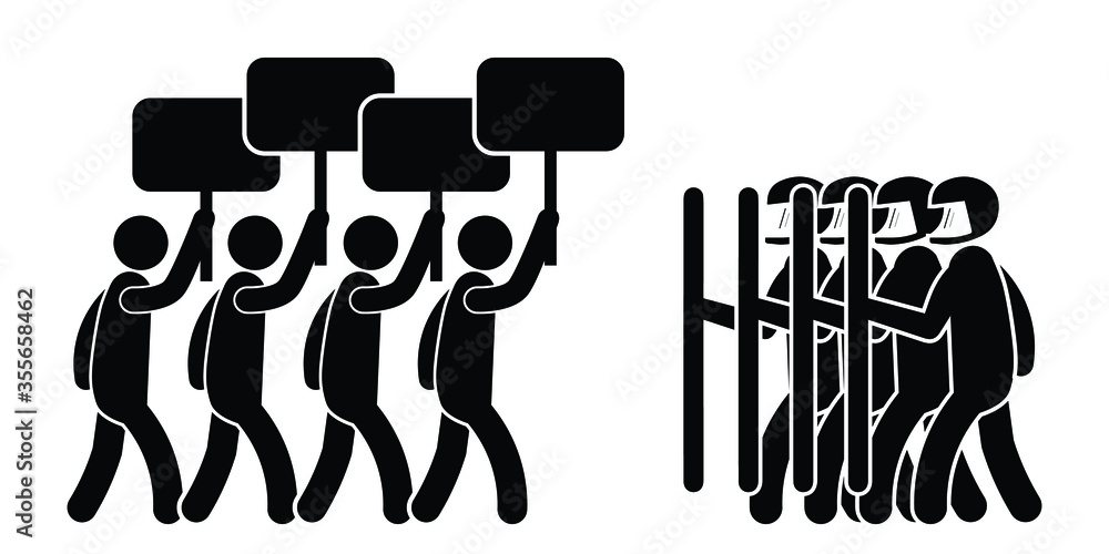Protesters with Riot Police. Pictogram Illustration depicting ...