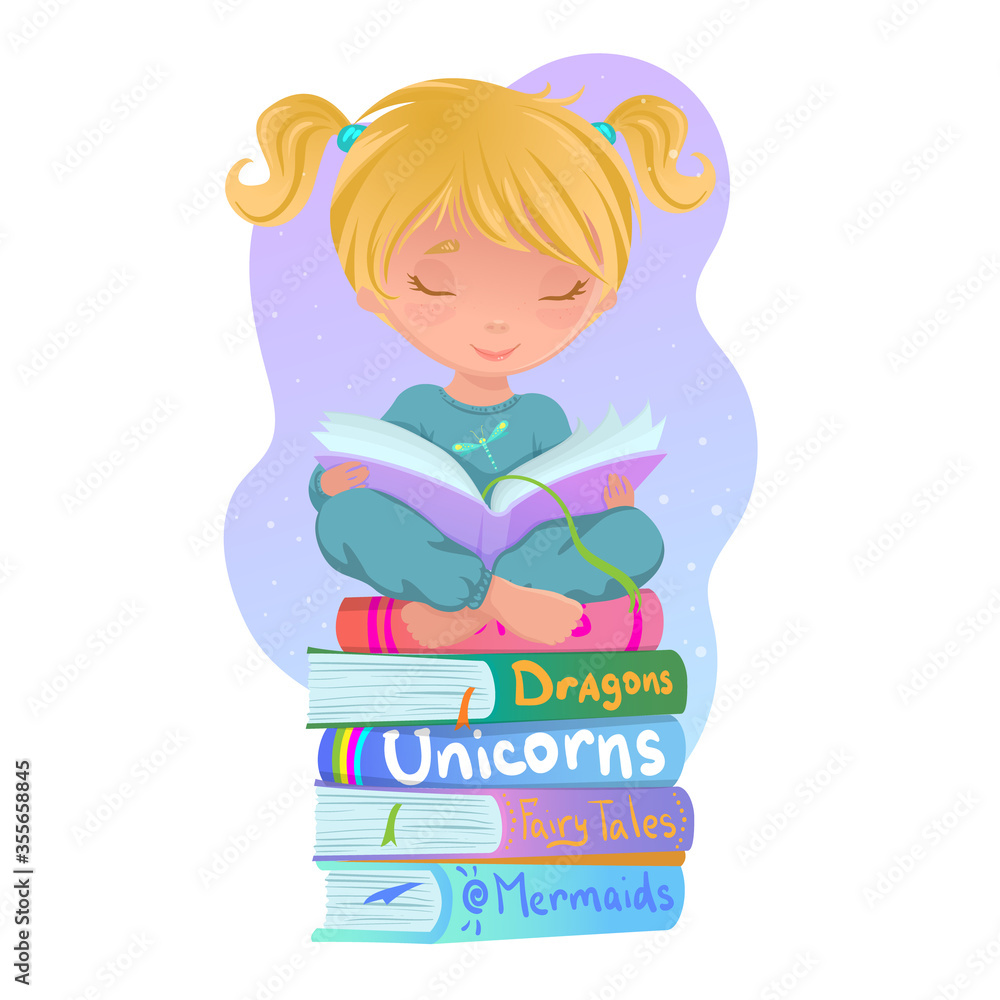 Reading girl illustration design. Vector illustration concept of cute ...