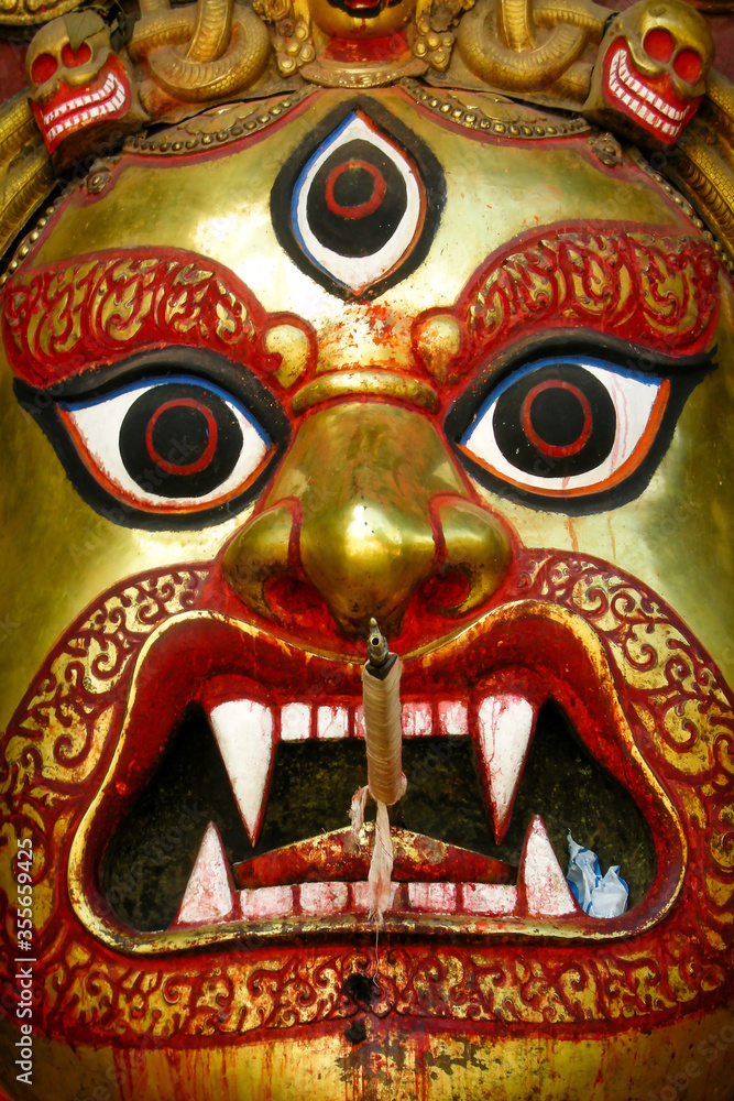 Kathmandu, Nepal. Huge mask of Seto Bhairab, a fierce manifestation of ...