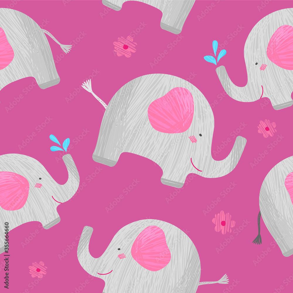 Hand drawn vector background of elephants for children. Vector animals ...