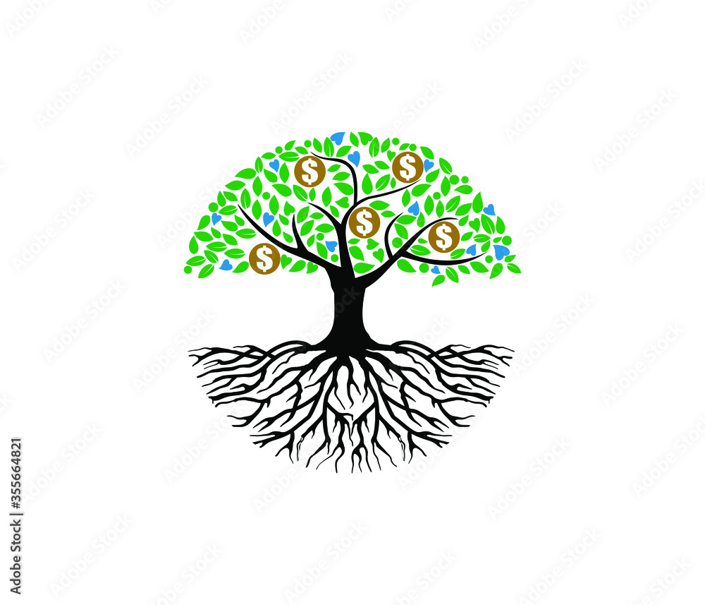 Dollar Tree symbols,Tree and roots with circle shapes. Stock Vector ...