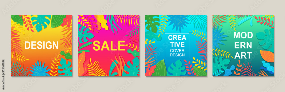 Abstract modern square design templates with floral elements. Design ...