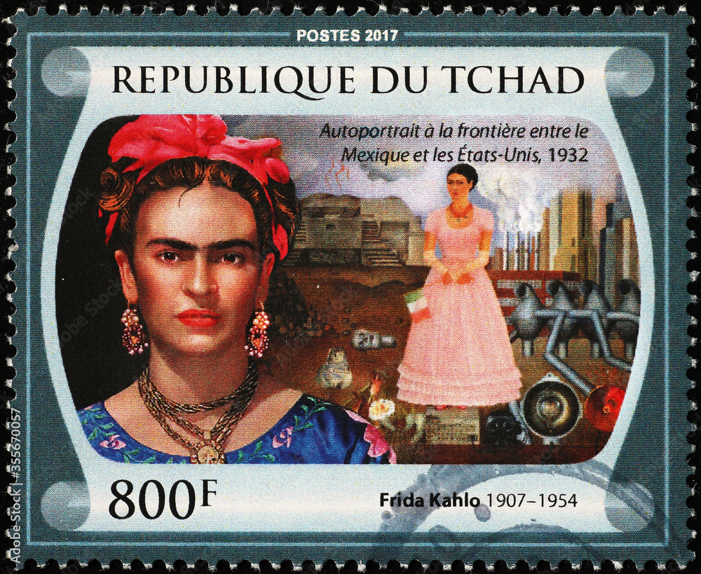 Self-portrait by Frida Kahlo on african stamp Stock Photo | Adobe Stock
