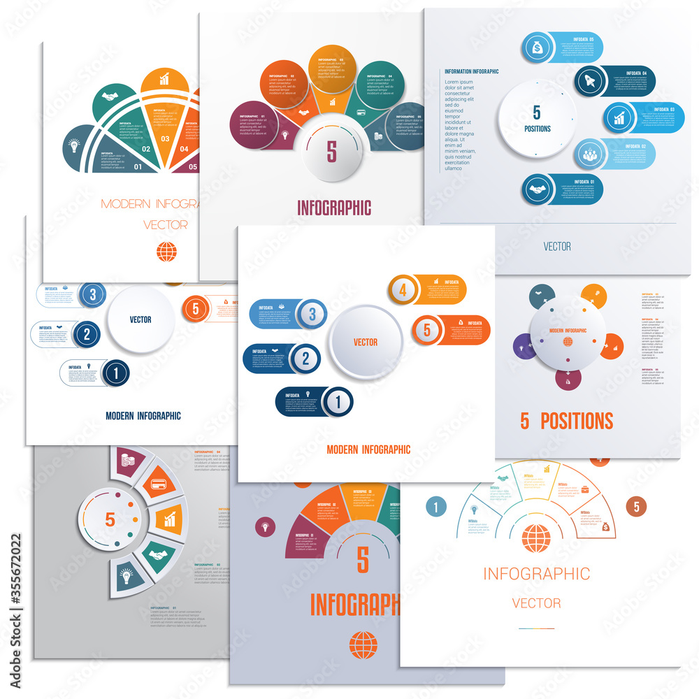 Set 9 universal templates elements Infographics conceptual cyclic ...