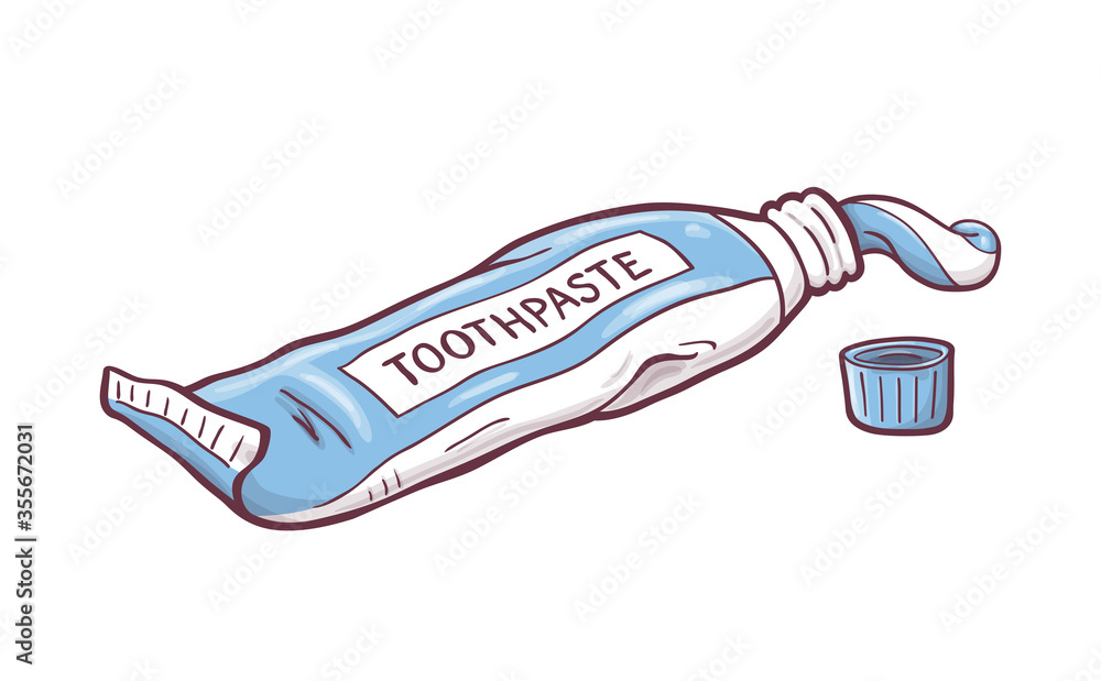 Hand drawn cartoon illustration of toothpaste tube. On white background ...
