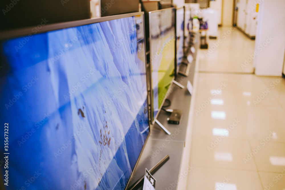 TVs in the supermarket. eletronic department store show Television TV ...