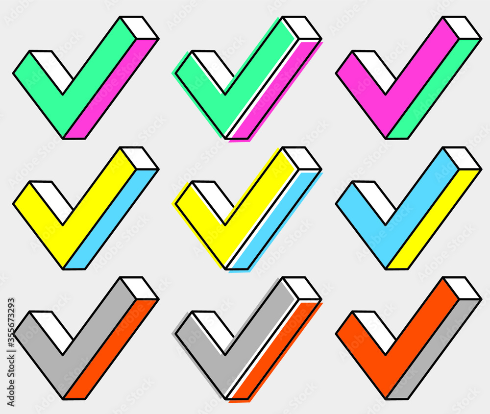 Set of 3d Check Marks. Vector Illustration. Stock Vector | Adobe Stock