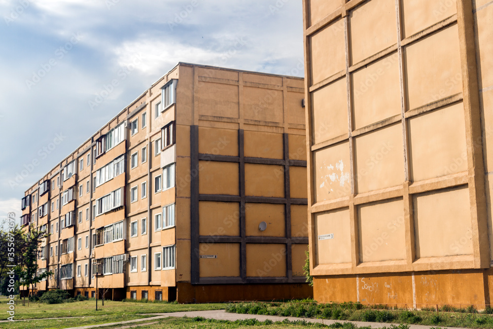 Apartment building based on a post-soviet architecture style in a ...