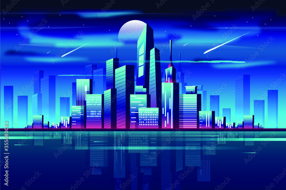 Neon City Background Stock Vector | Adobe Stock