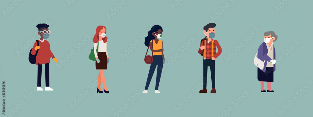 People complying with sanitary and public safety norms Stock Vector ...