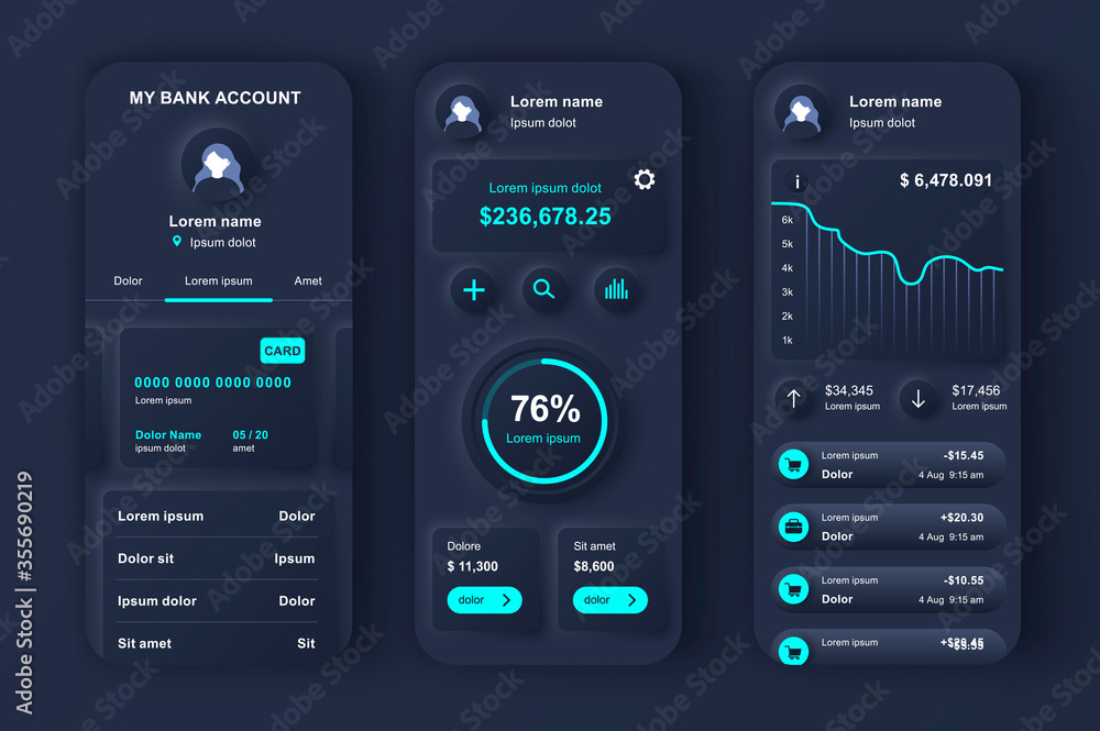 Online banking unique neumorphic design kit for app. Mobile wallet ...