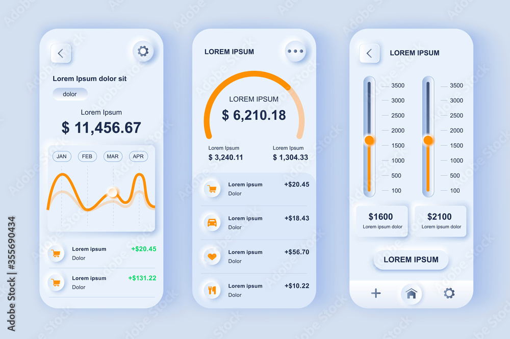 Smart finance manager neumorphic design kit. Budgeting app for ...