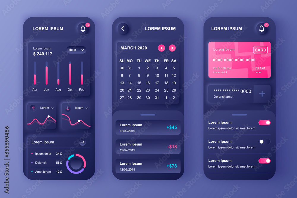 Finance manager unique neumorphic design kit. Tracking expenses app ...