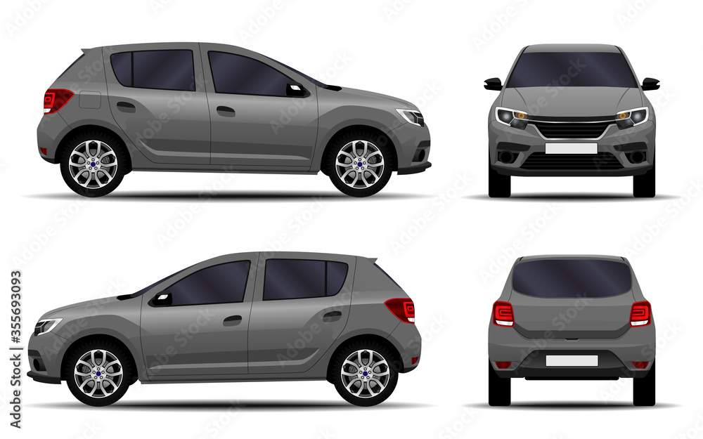 realistic car. hatchback. front view, side view, back view. Stock ...