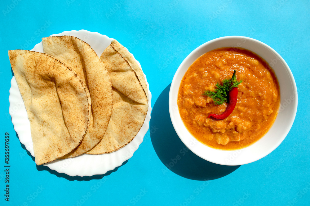 Famous traditional Arabic cuisine - peeled fava beans with chilli in ...