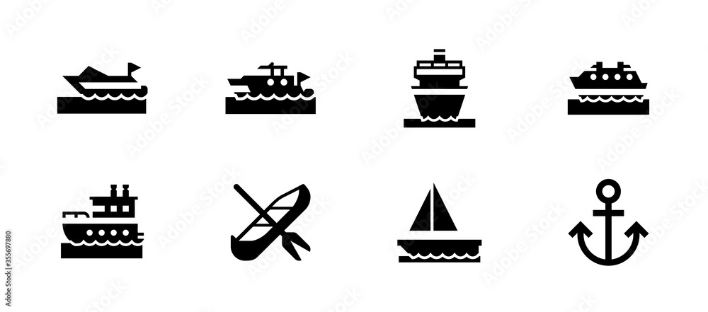Sea, water transportation vector icons set. Isolated Sailboat ...