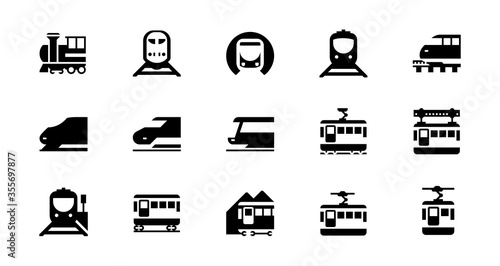 Rail transportation vector icons set. Railway, Railroad, Train ...