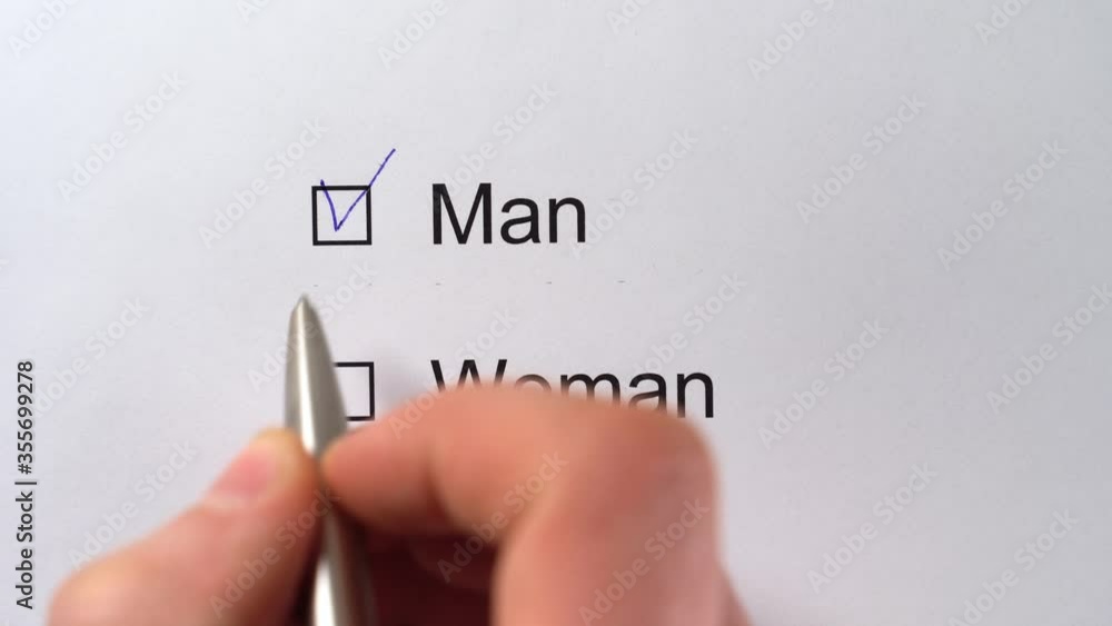 Gender choice Man or Woman. Hand draw a tick in the Man checkbox on ...