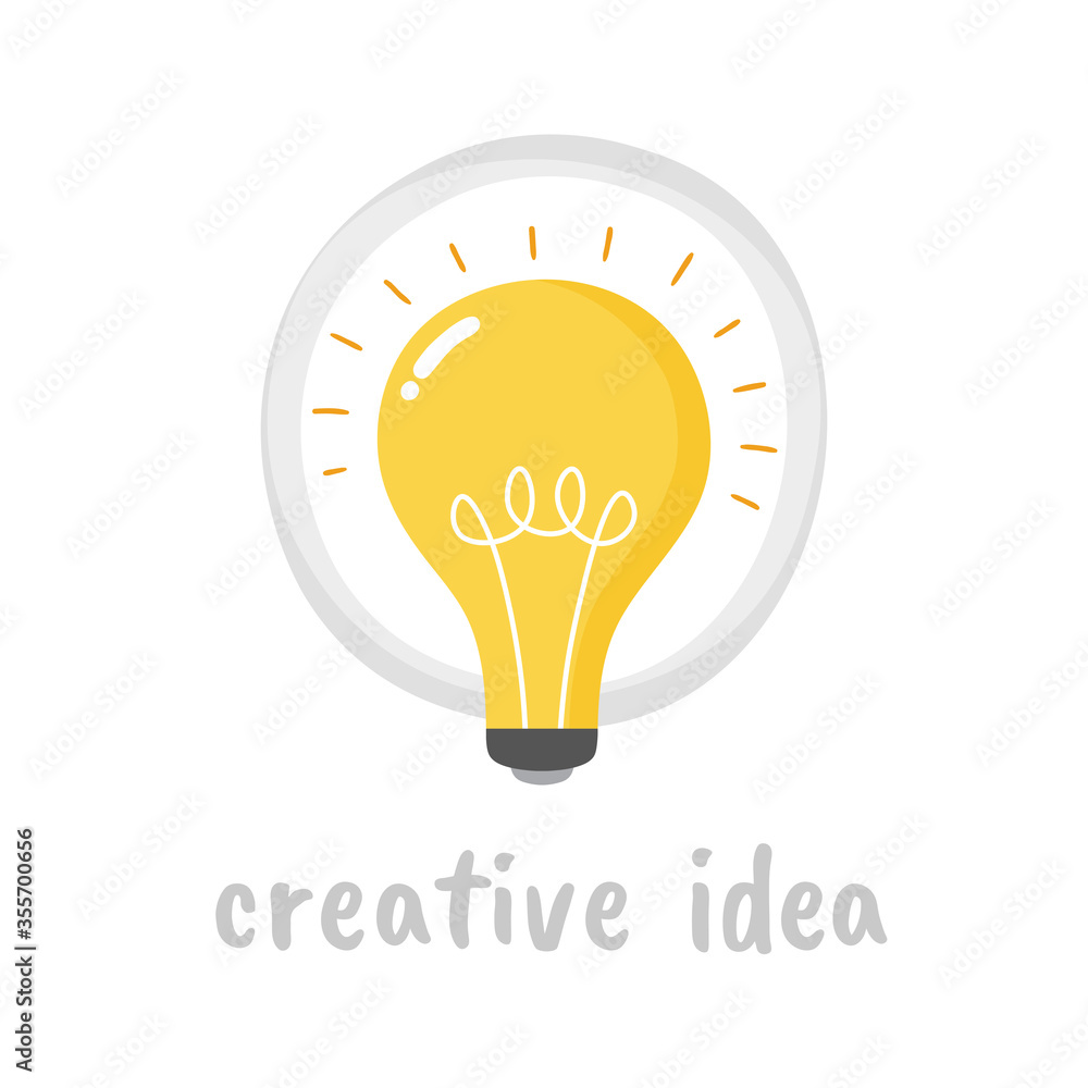 Light bulb with concept of idea. cartoon hand drawn sign logo. Vector ...