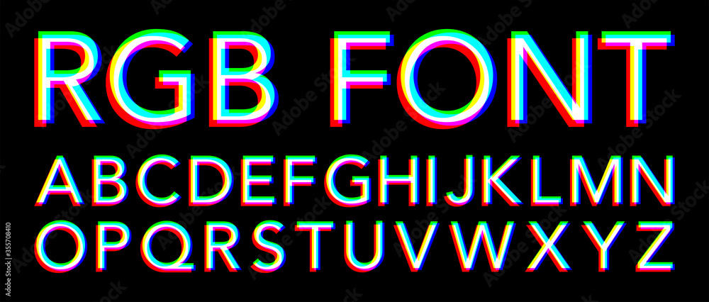 RGB color font on black bacground. Additive mixing vector font Stock ...
