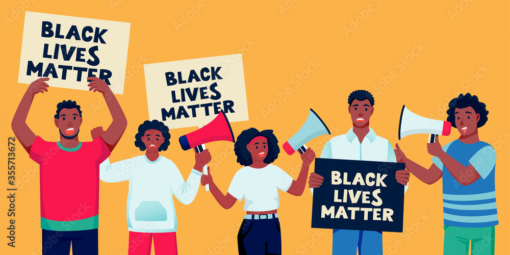 African american protesting people with posters. Black lives matter ...