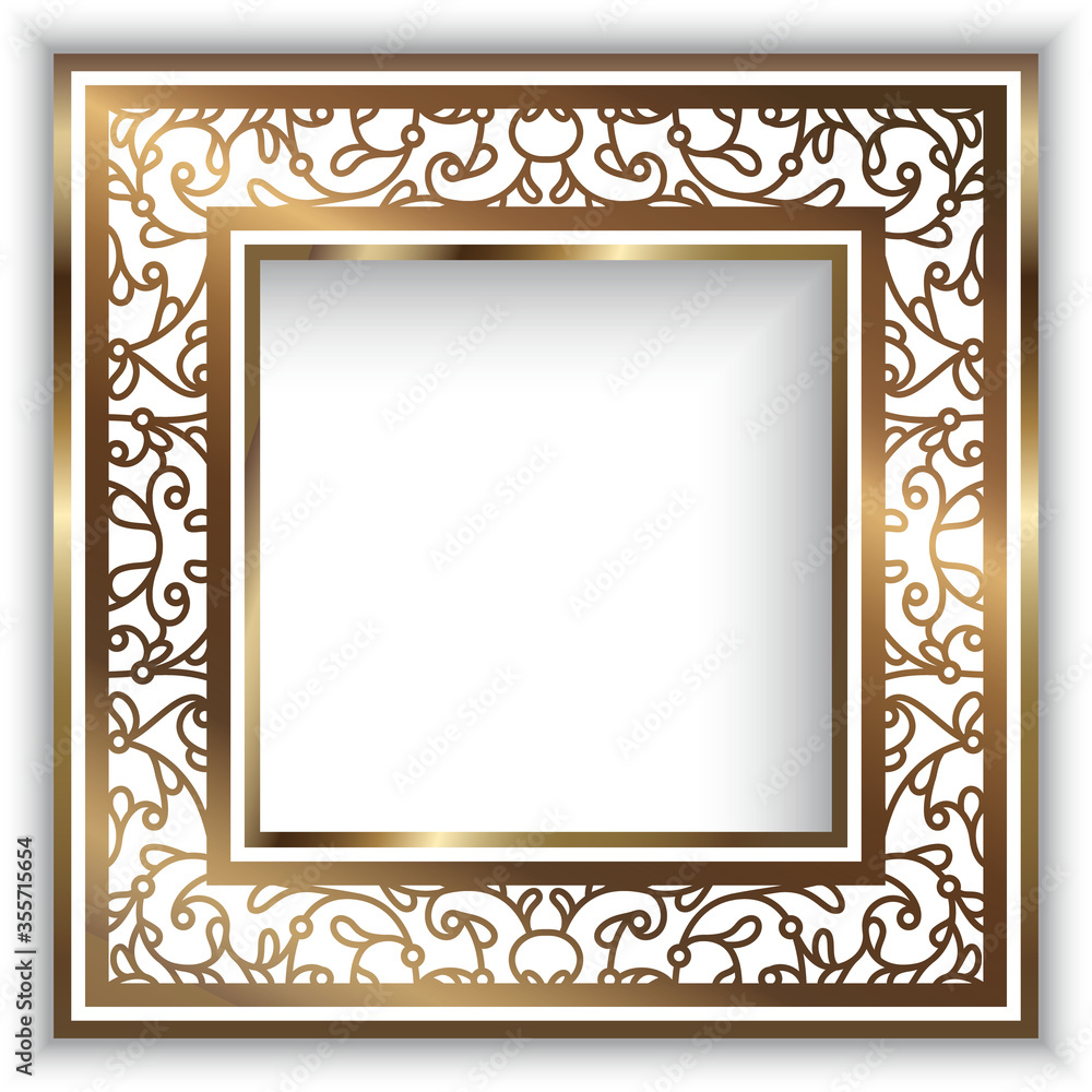 Square picture frame with gold border ornament. Art Deco style. Vintage ...