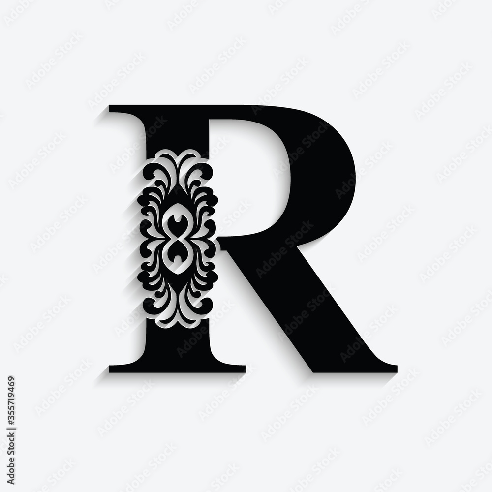 letter R. Black flower alphabet. Beautiful capital letters with shadow ...