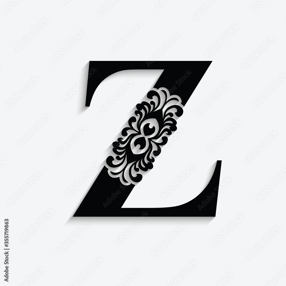letter Z. Black flower alphabet. Beautiful capital letters with shadow ...
