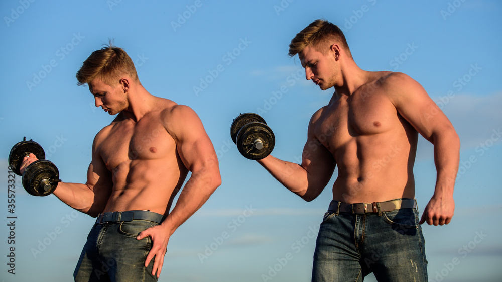 Strong muscular athlete bodybuilder. Attractive twins. Healthy athletic ...